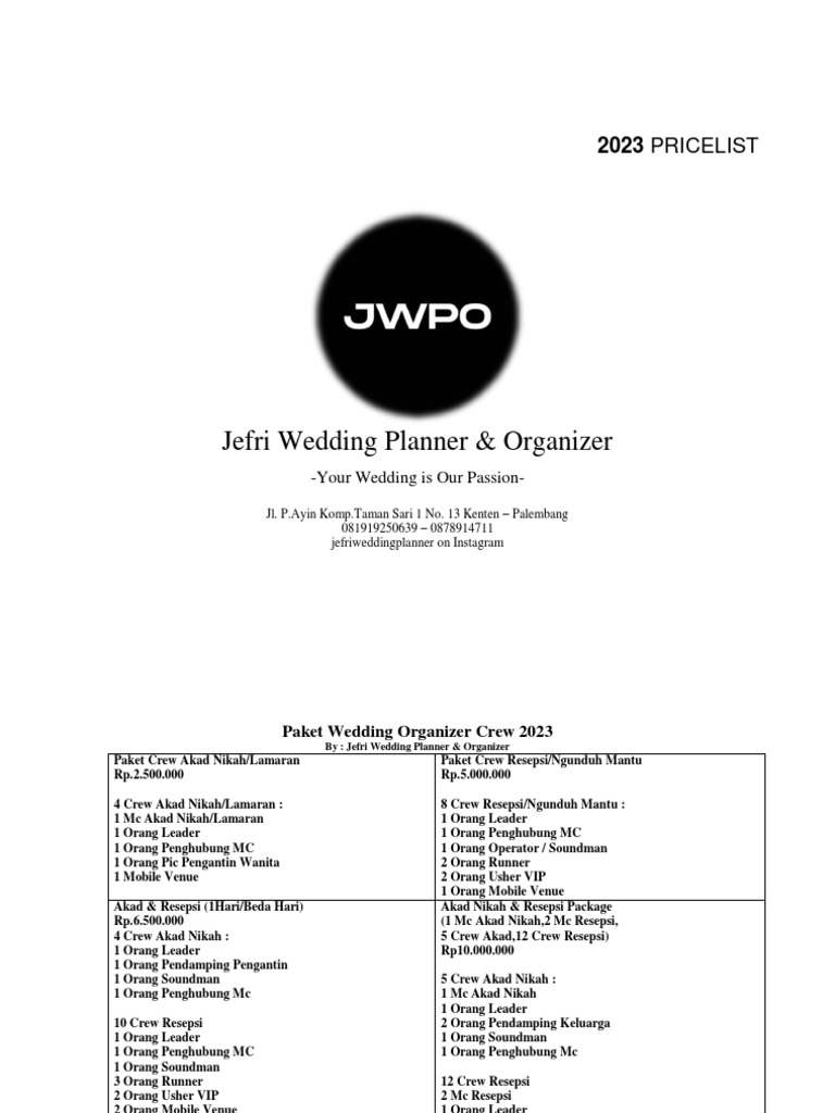2023 Jefri Wedding Packages & Prices | PDF