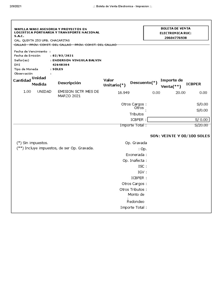 Boleta de Venta Electrónica | PDF
