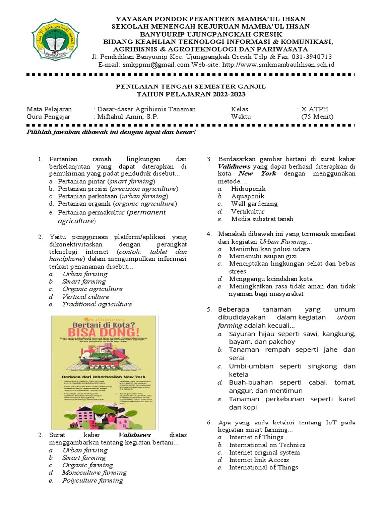 Soal PTS Ganjil DDAT Kelas X ATPH | PDF