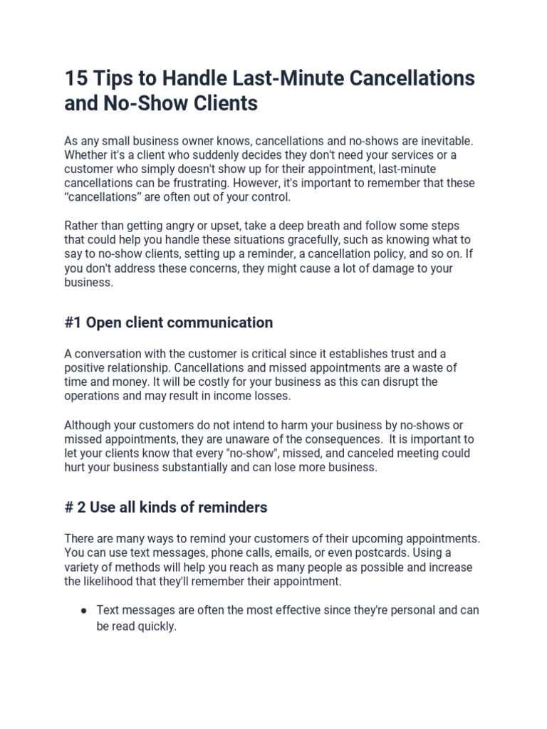 15 Tips To Handle Last-Minute Cancellations and No-Show Clients | PDF ...