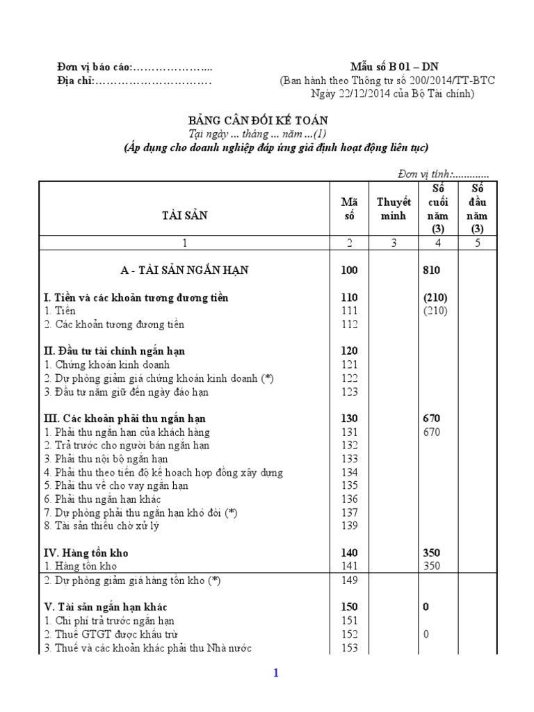 Bai Tap 23.7 - Mau Bao Cao B01-B02-B03 | PDF