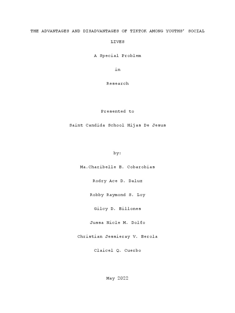 The Advantages and Disadvantages of Tiktok Among Youth | PDF ...