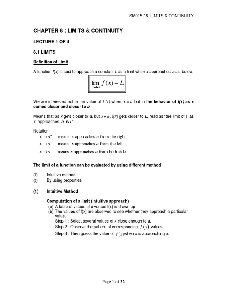 Chapter 8 Limits and Continuity | PDF | Continuous Function | Asymptote
