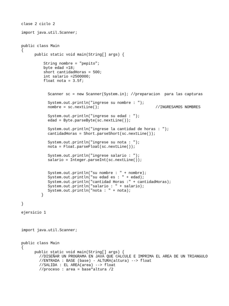 Ejercicios Semana 1 | PDF | Java (lenguaje de programación) | Programación orientada a objetos