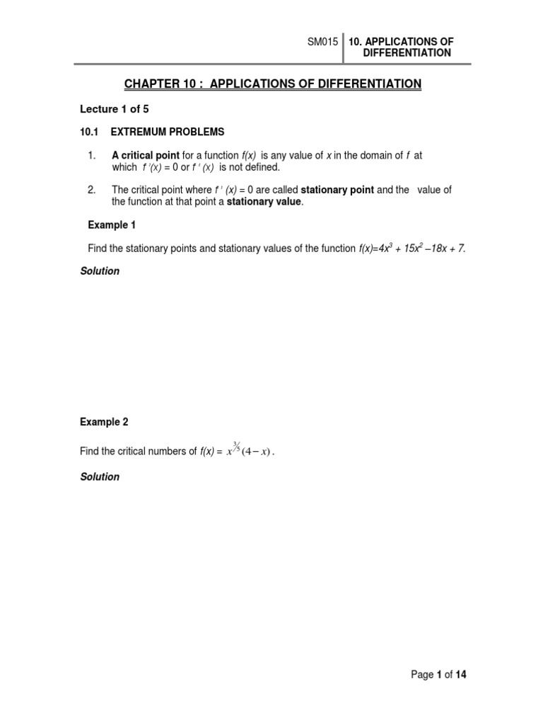 Applications of Differentiation Examples | PDF | Maxima And Minima ...