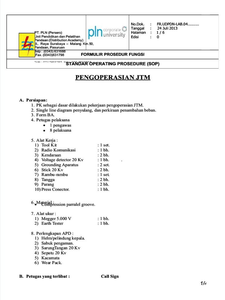 PDF Sop Pengoperasian JTM Compress | PDF