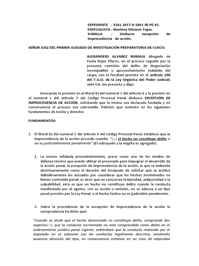 Excepción de Improcedencia de La Acción | PDF | Derecho penal | Ley procesal