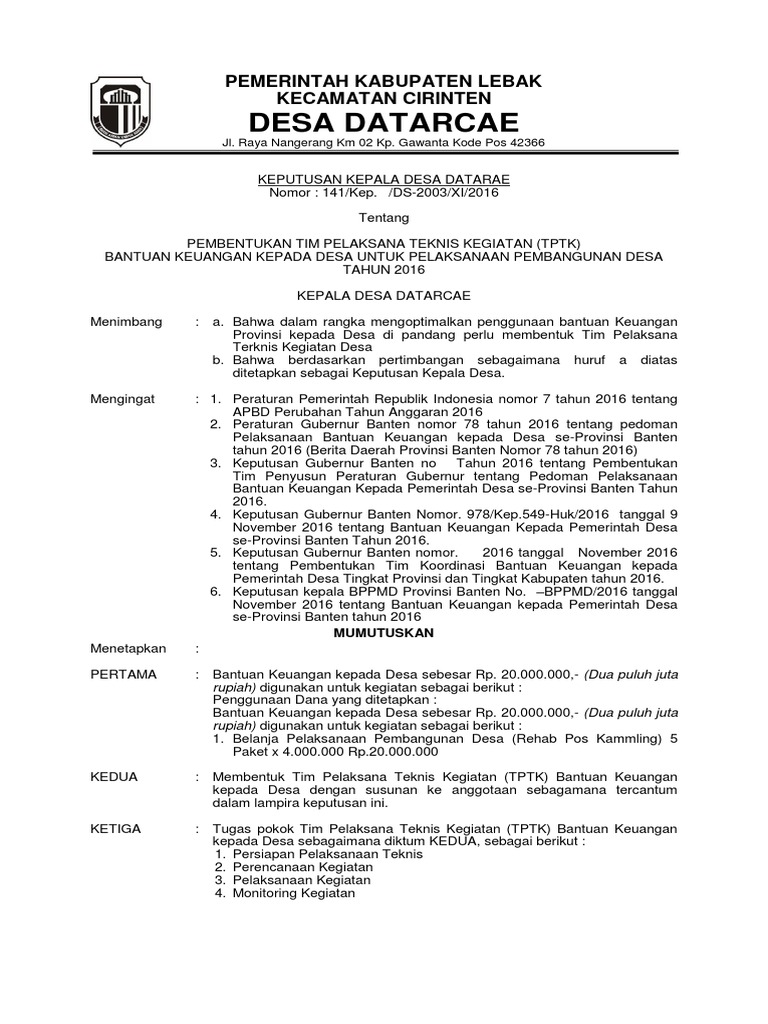 Proposal Bantuan Keuangan Provinsi | PDF