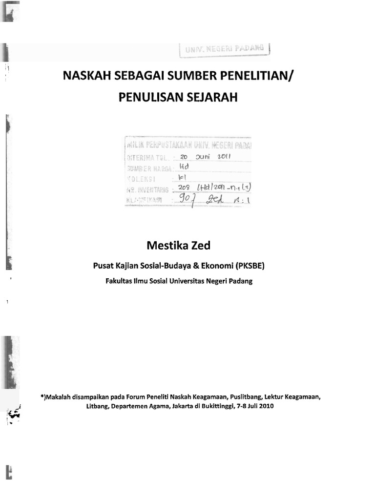 Mestik Zed, Naskah Sebagai Sumber Penelitian Sejarah | PDF
