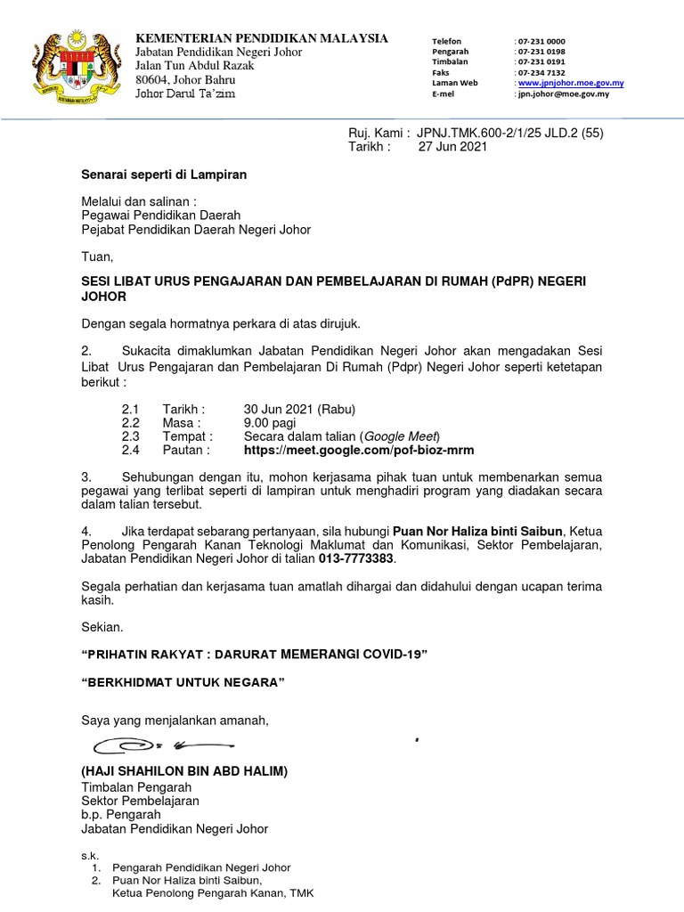 30.6 SURAT LIBAT URUS PDPR | PDF