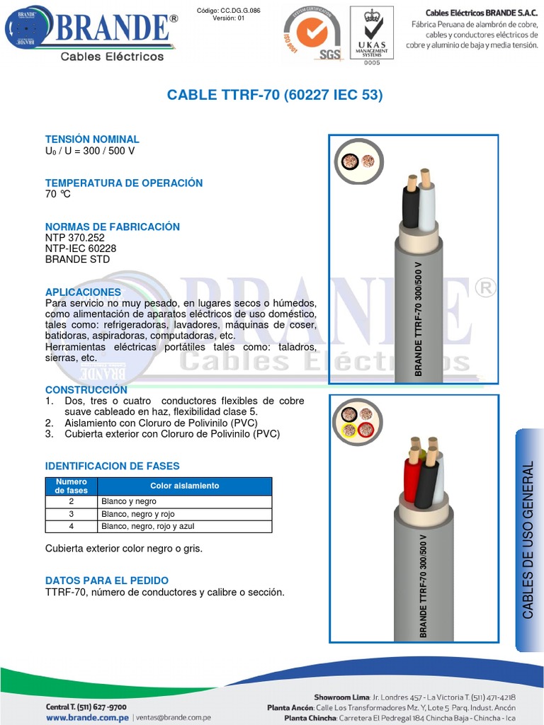 Especificaciones técnicas y constructivas del cable TTRF-70 para ...