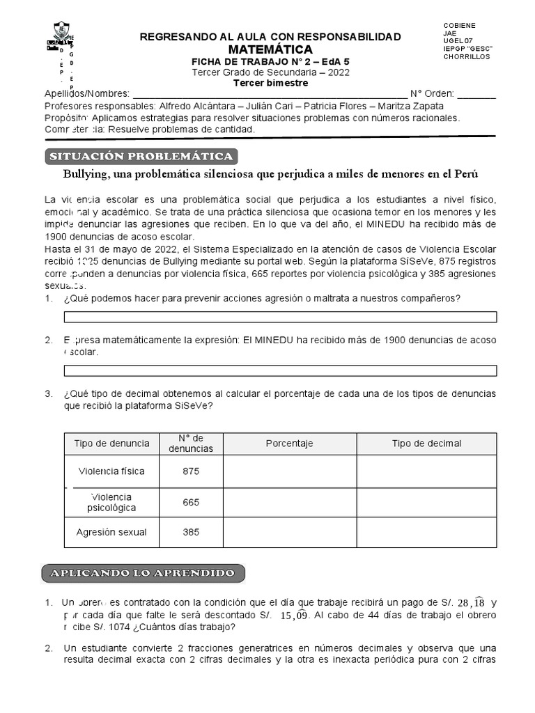 Ficha 2 Numero Racionales | PDF | Violencia