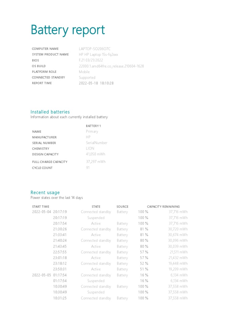 Battery Report Overview and Status | PDF | Computing | Galvanic Cells