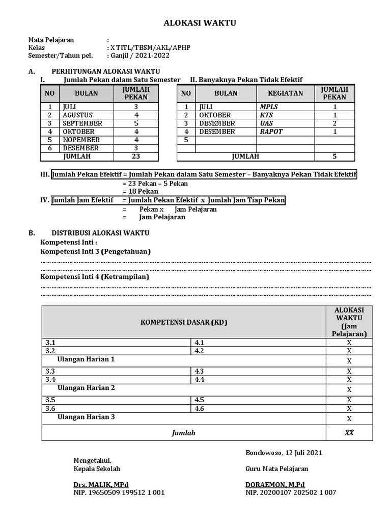 Alokasi Waktu Pembelajaran Kelas X | PDF
