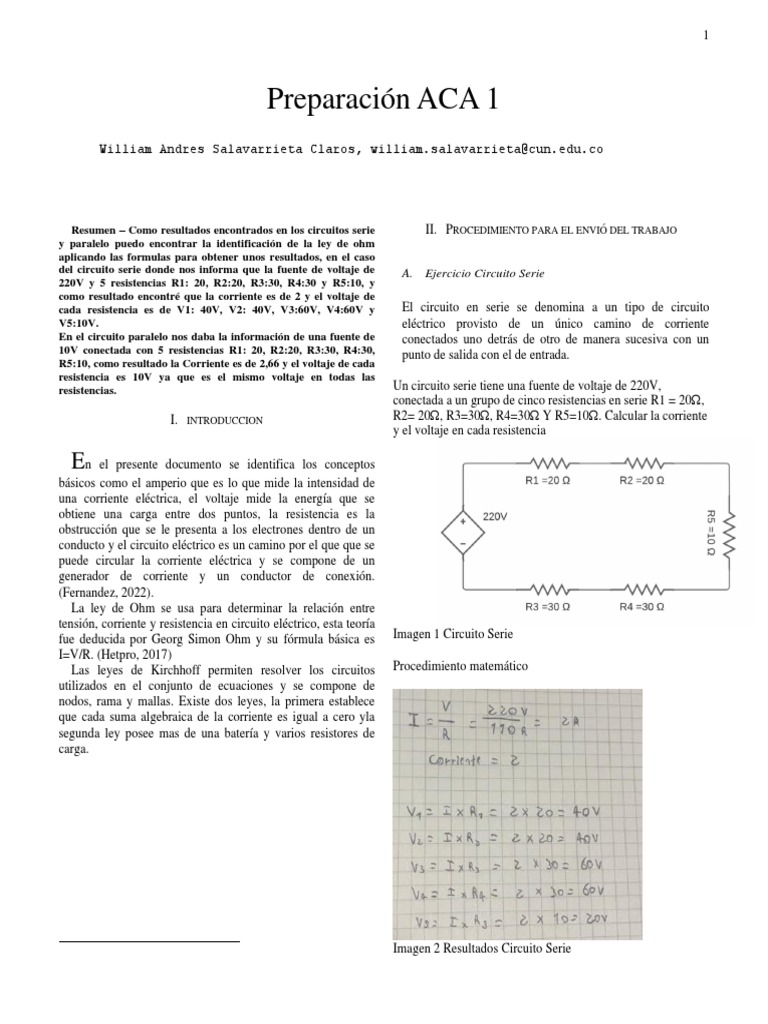 Aca 1 Circuitos | PDF | Resistencia Eléctrica y Conductancia | Corriente eléctrica