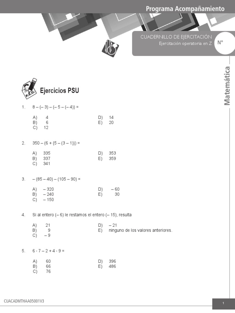 Cuadernillo de Ejercitacion en Operatoria en Z | PDF | Matemáticas ...