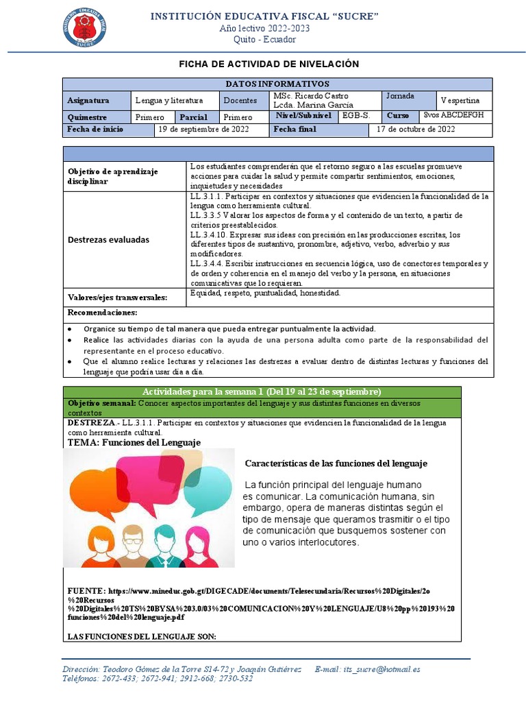 Ficha de Actividad de Nivelación OCTAVO R | PDF | Parte del discurso ...