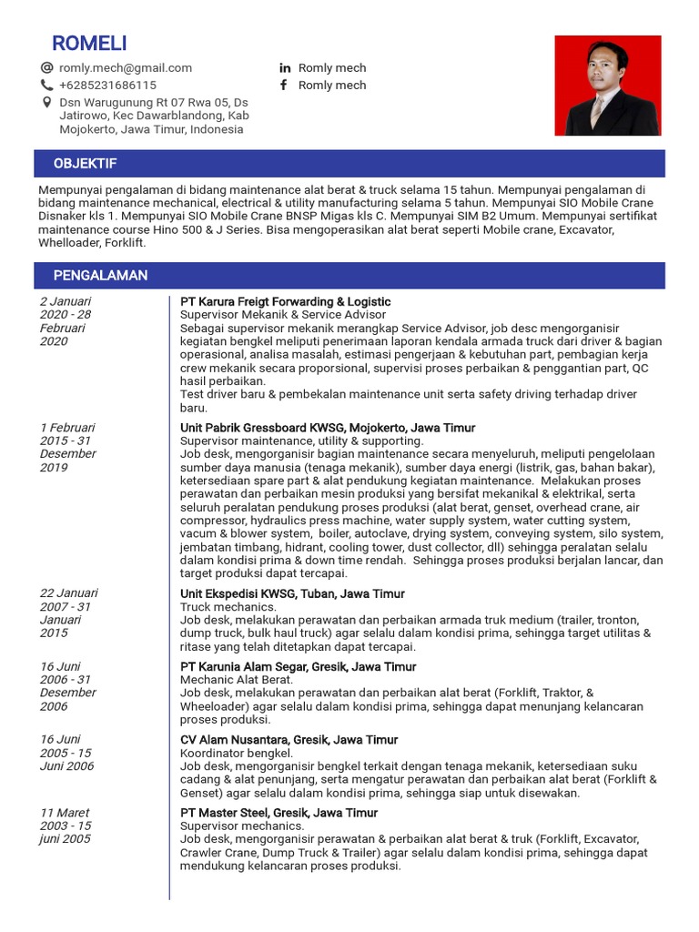 CV Romeli Mechanic | PDF