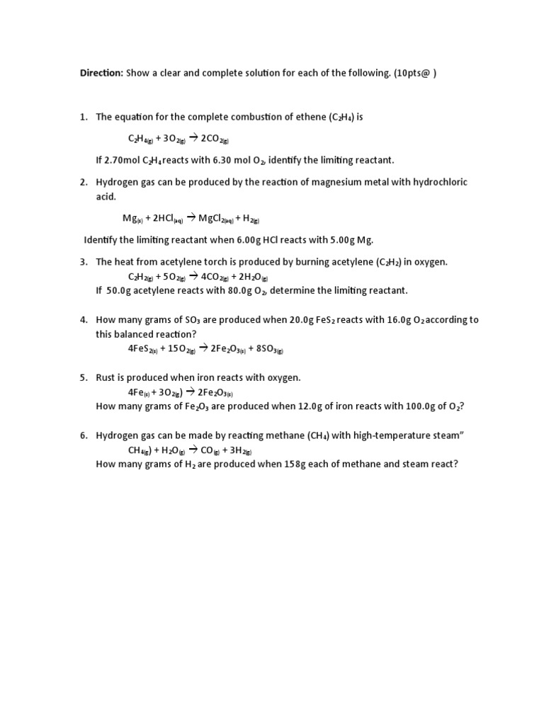 Limiting Reactants and Theoretical Yield | PDF