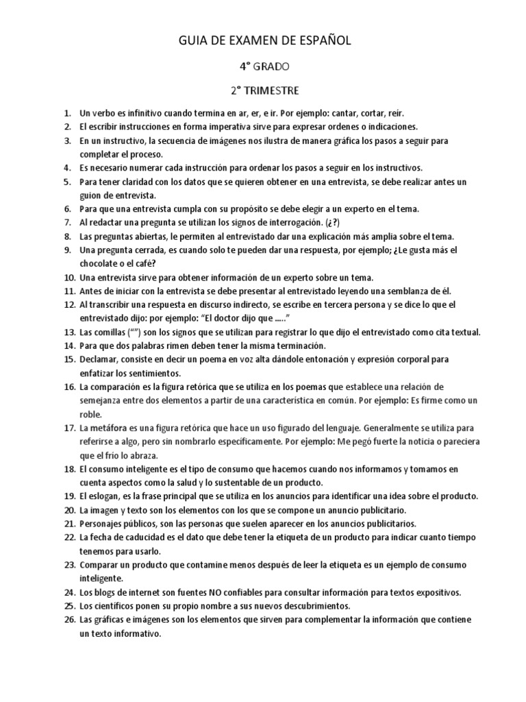 Guia de Examen de Español 2 Trim | PDF | Crecimiento personal y profesional