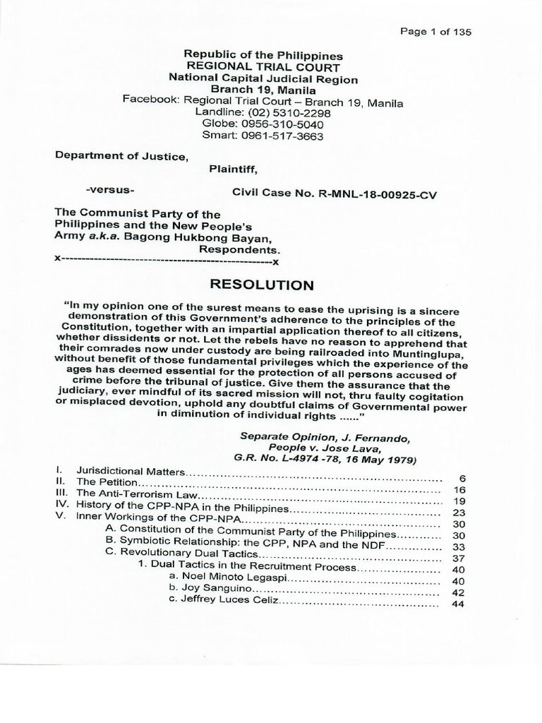 Judge Marlo Malagar Decision On CPP-NPA Proscription Case | PDF ...