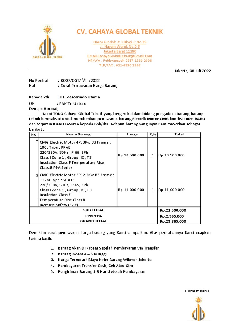 Surat Penawaran Barang PAK - Tri Untoro | PDF | Teknologi & Rekayasa