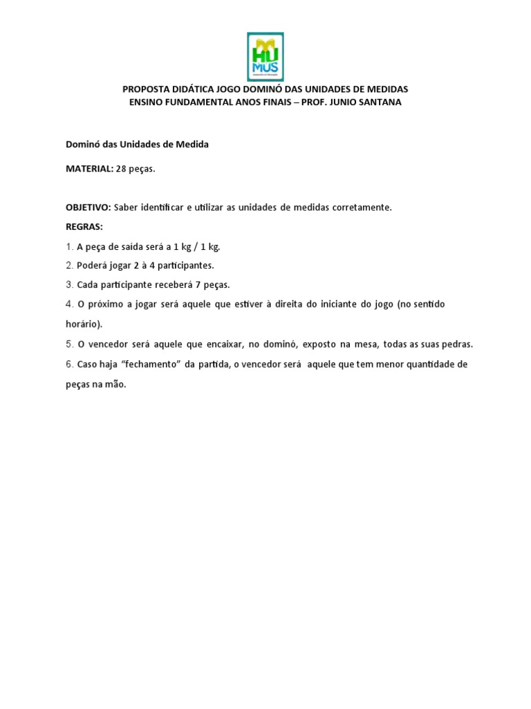 Dominó Das Unidades de Medidas | PDF
