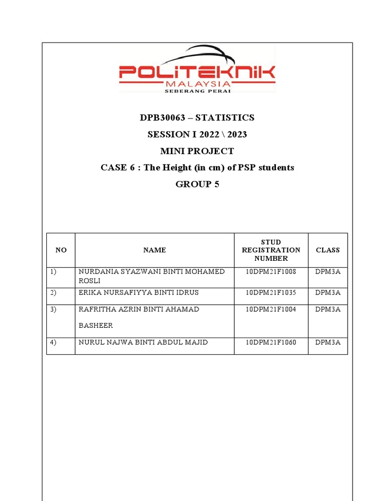 Statistics (Mini Project) The Height of PSP Student | PDF