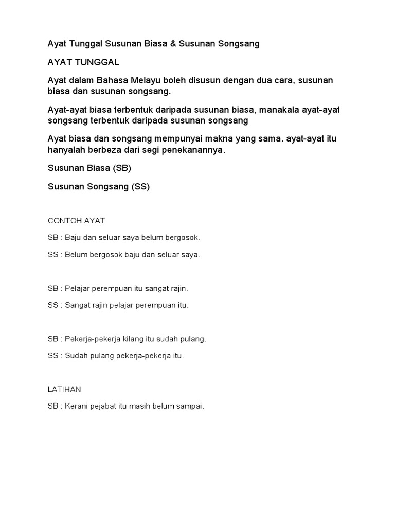 Ayat Tunggal Susunan Biasa | PDF