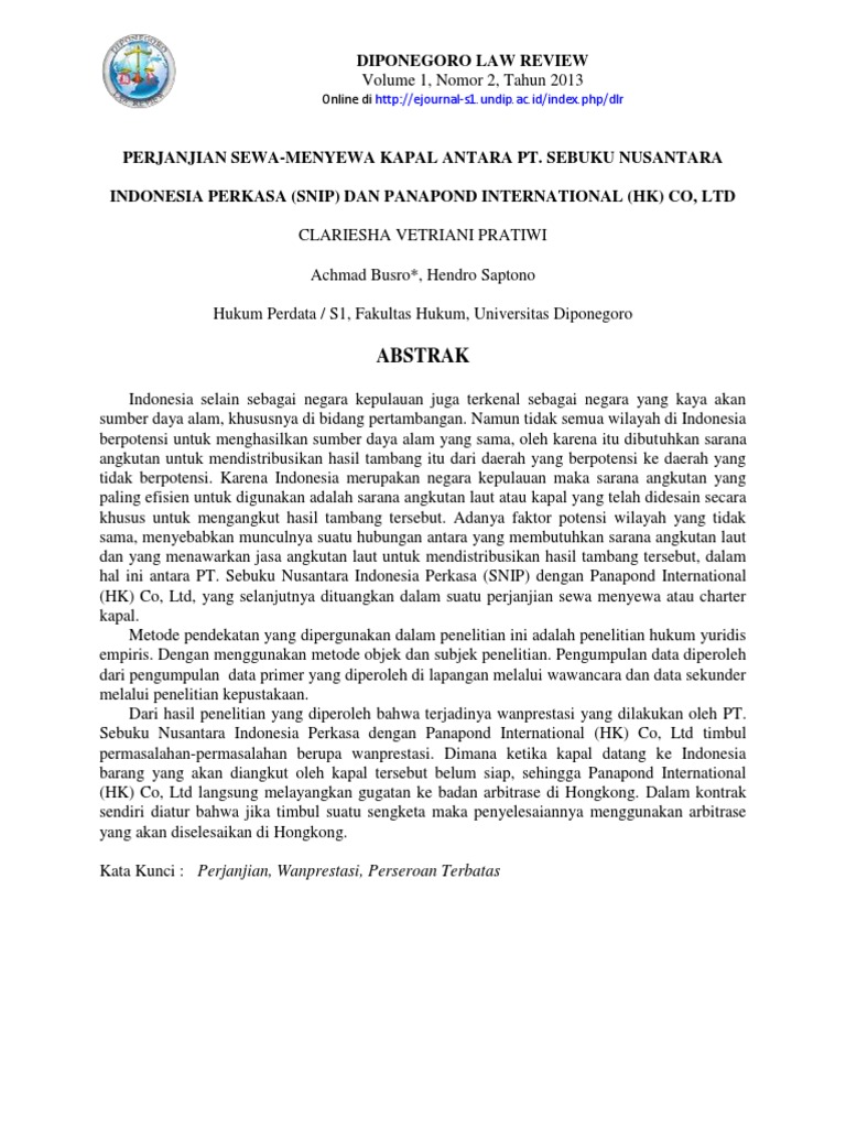 ID Perjanjian Sewa Menyewa Kapal Antara PT Sebuku Nusantara Indonesia ...