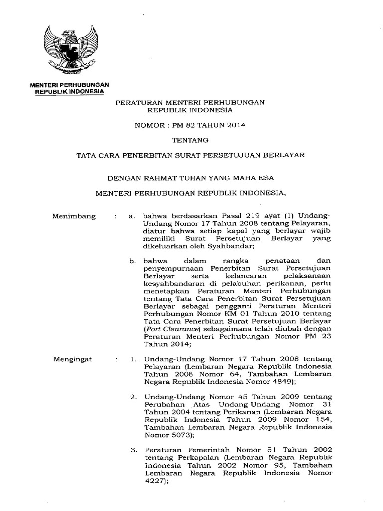 PM 82 Tahun 2014 Tentang Tata Cara Penerbitan Surat Persetujuan ...