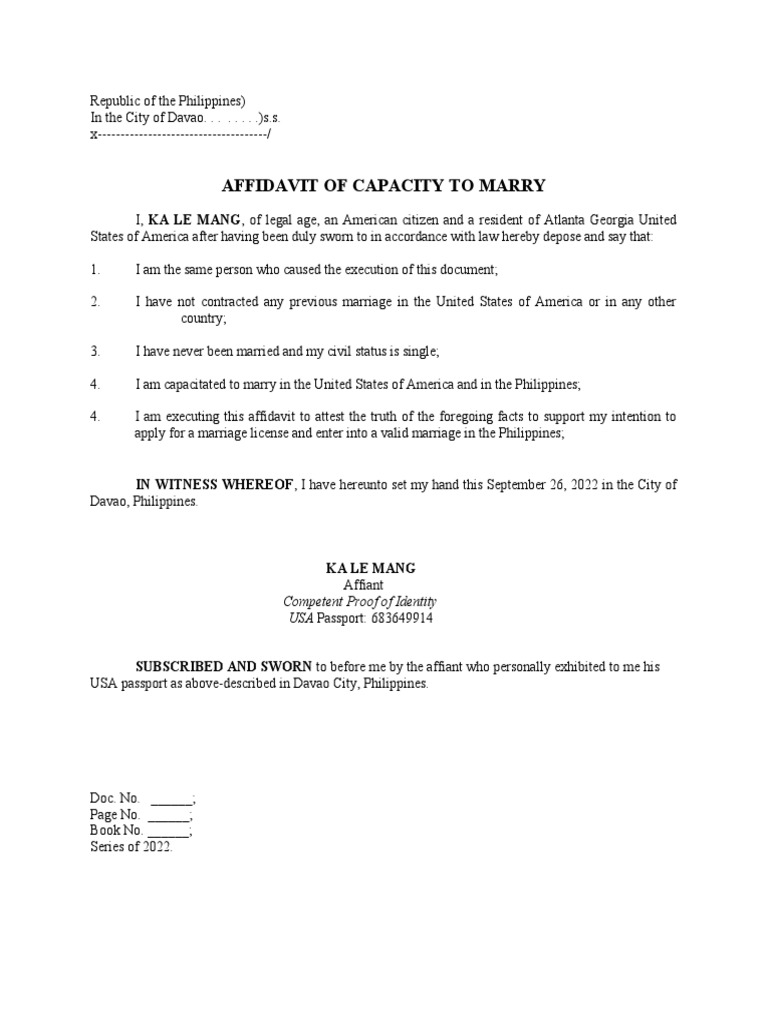 Affidavit of No Marriage | PDF