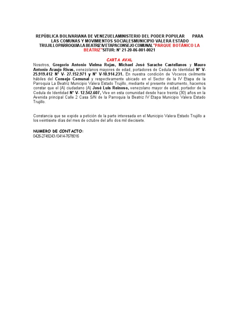 Carta Aval FORMATOS | PDF