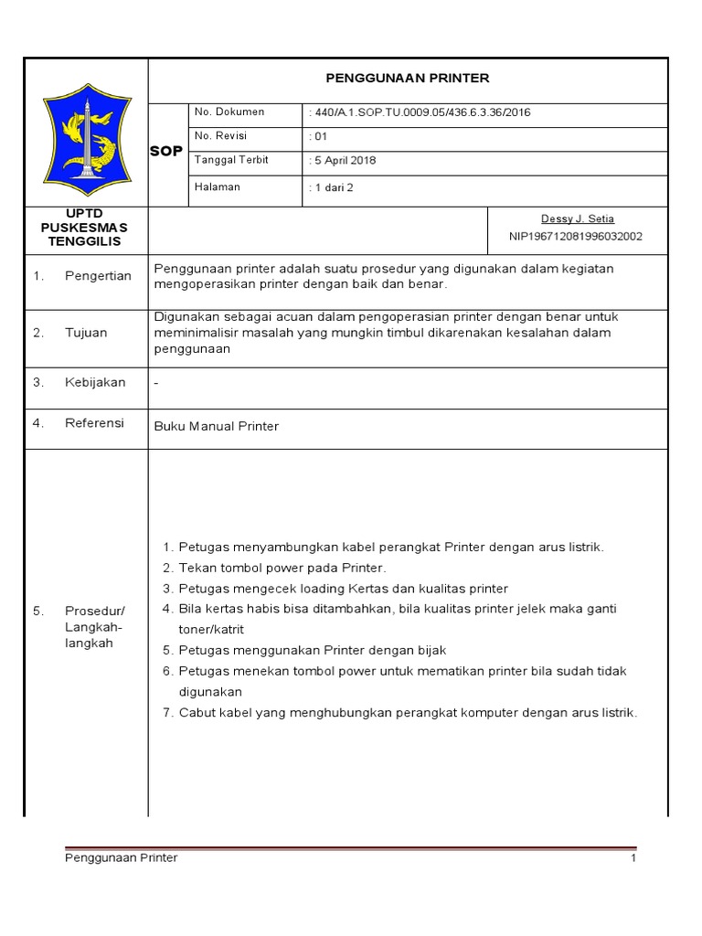 101... TU SOP Penggunaan Printer (FIX) | PDF