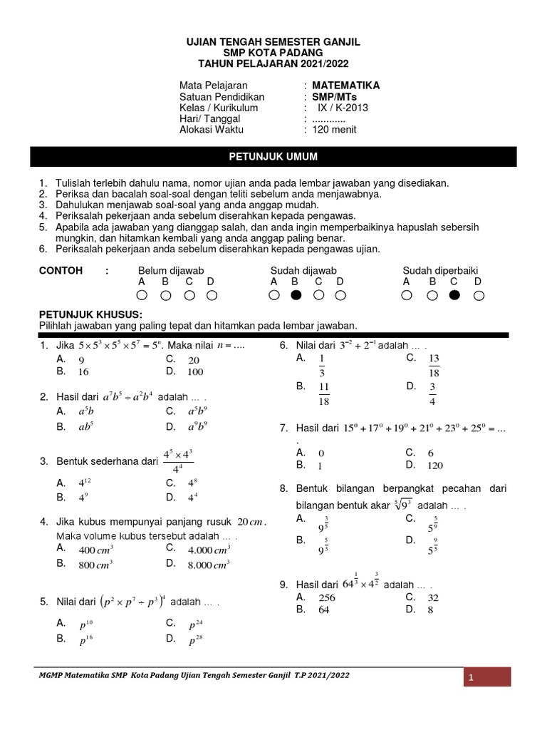 Soal MTK Kelas 9 | PDF