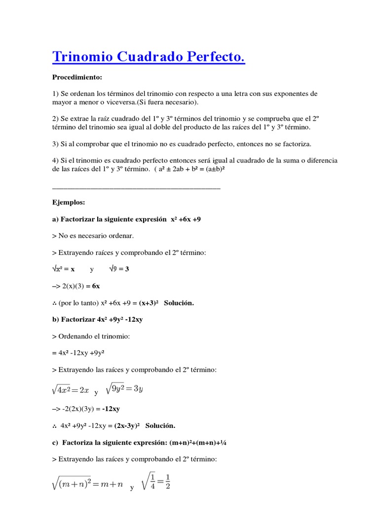 Trinomio Cuadrado Perfecto | PDF | Factorización | Aritmética