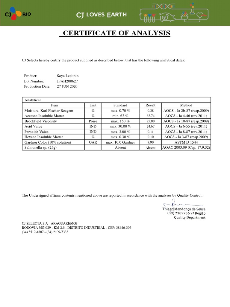 Soya Lecithin CoA | PDF | Computers | Technology & Engineering