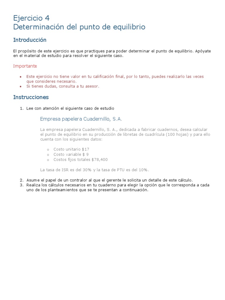 Ejer.4.Determinación Del Punto de Equilibrio | PDF