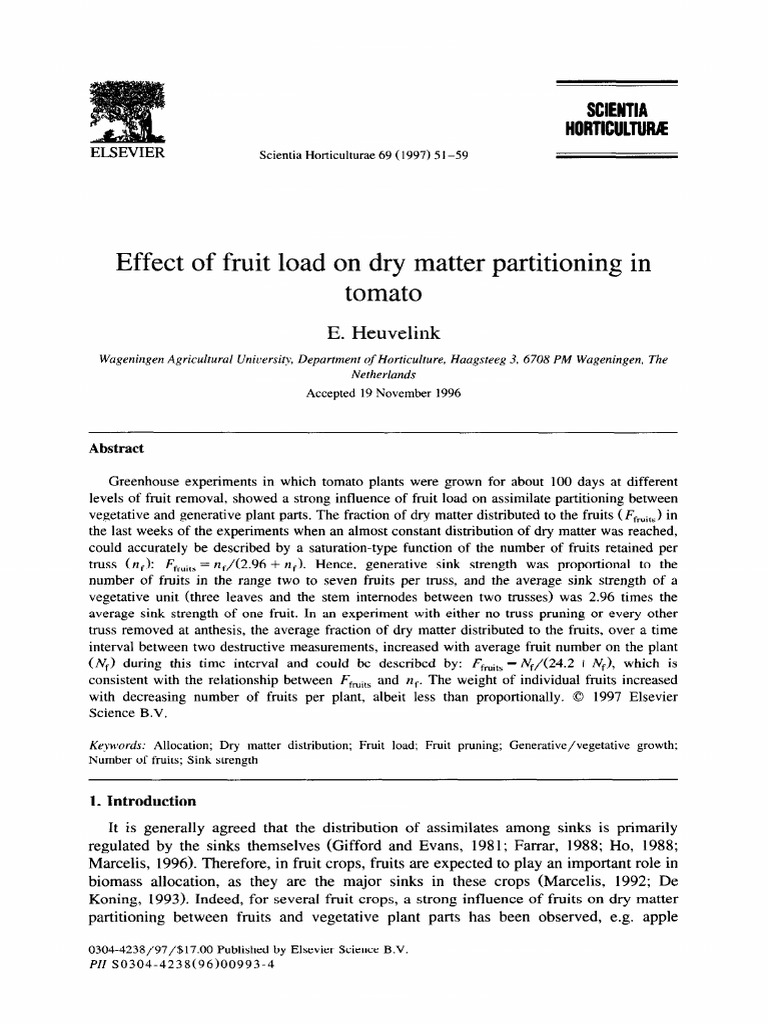 Effect of Fruit Load On Dry Matter Partitioning in Tomato | PDF | Fruit ...