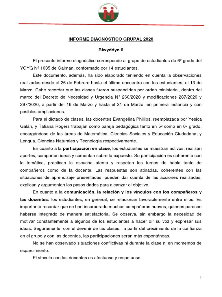 INFORME DIAGNÓSTICO GRUPAL 6to Ysgol | PDF | División (Matemáticas ...