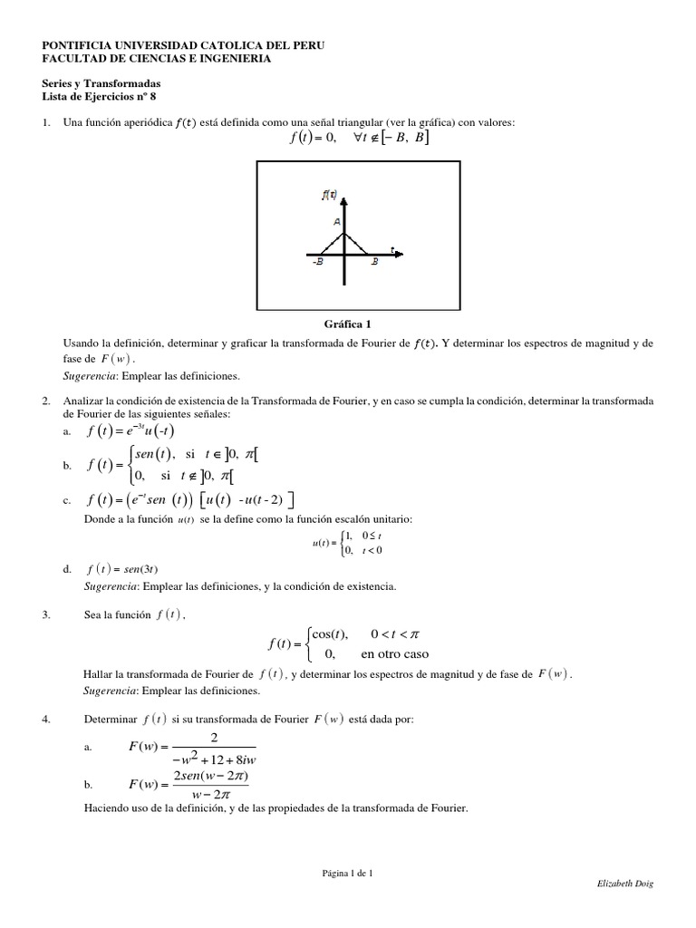 Lista de Ejercicios 8 | PDF | Transformada de Fourier | Matemáticas