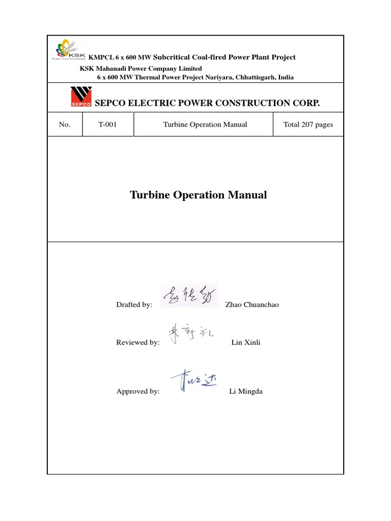 Turbine Operation Manual | PDF | Pump | Turbine