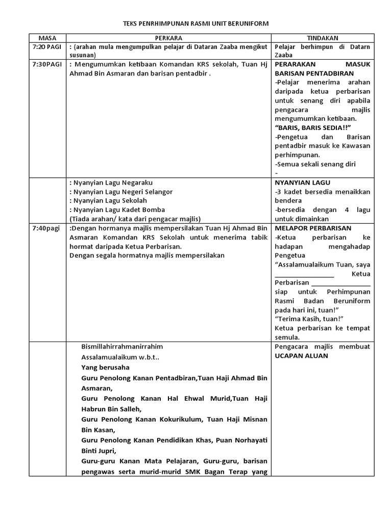 Teks Emcee Perhimpunan UBB 2022 | PDF