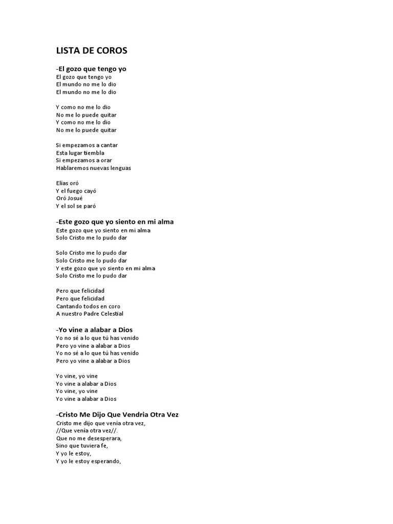 Lista de Coros Pentecostales | PDF | Cristo (título) | Jesús