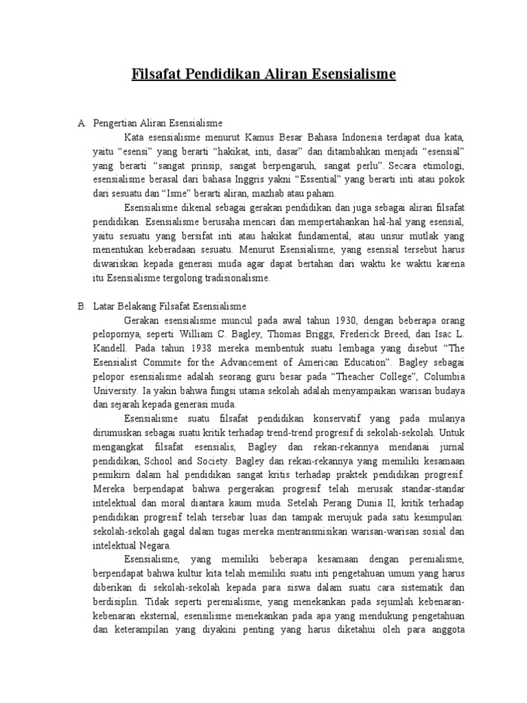 Filsafat Pendidikan Aliran Esensialisme | PDF | Ilmu Sosial Filsafat Pendidikan Aliran Esensialisme | PDF | Ilmu Sosial