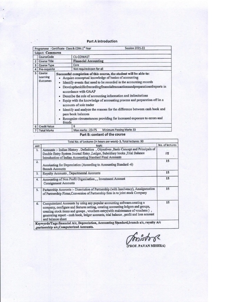 Bcom 1st Year Syllabus | PDF