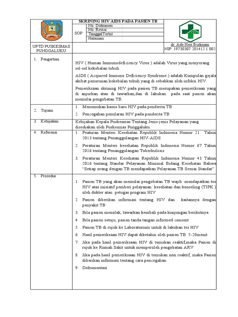 Sop Skrining Hiv Aids Pada Pasien TB | PDF
