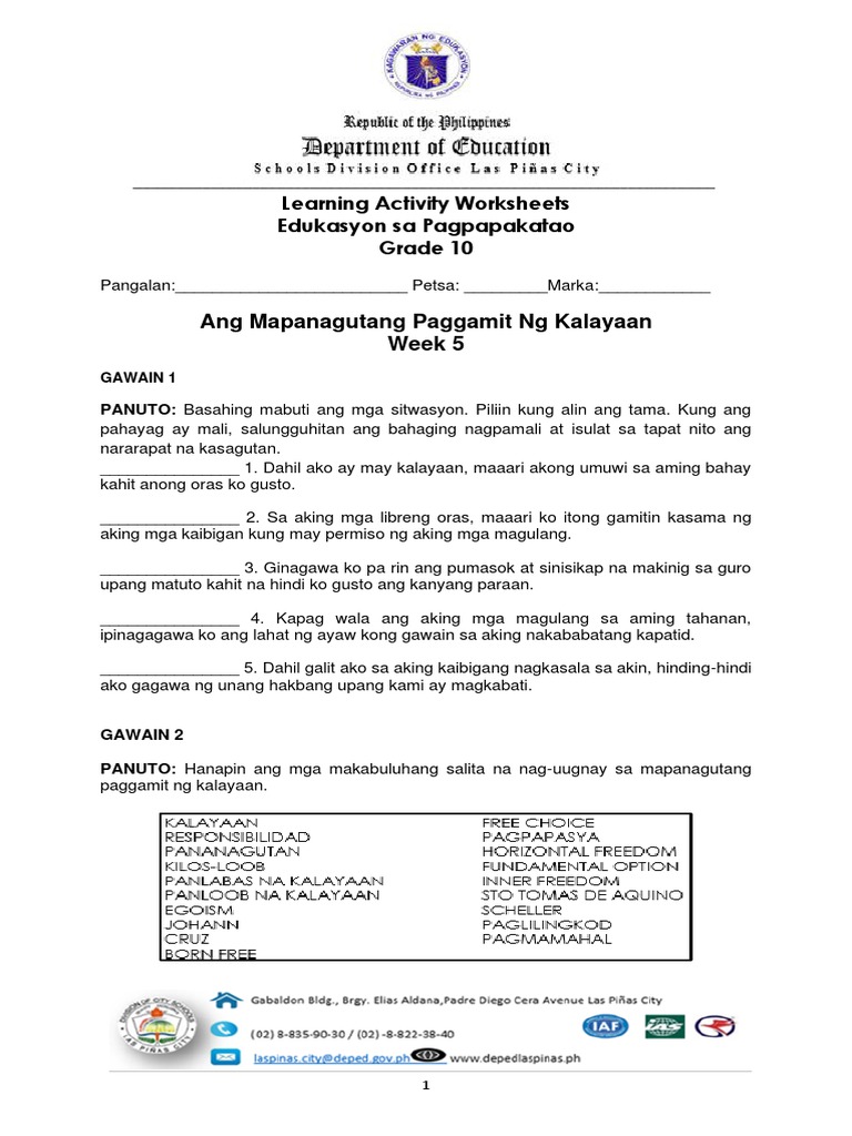 ESP 10 LAW Week 5 Q1 1 | PDF