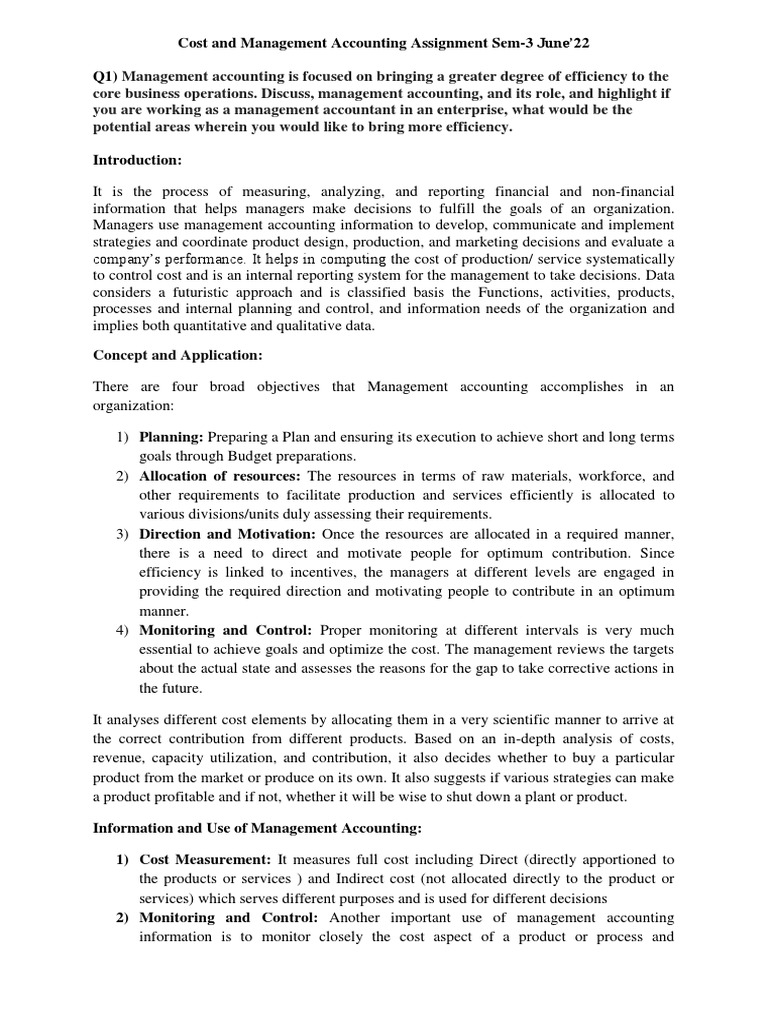 Cost and Management Accounting Assignment Sem-3 | PDF | Management ...
