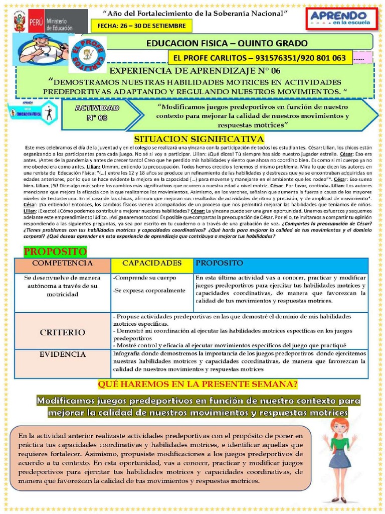 Experiencia de Aprendizaje #06 - Actividad #03 - 5to Grado - Educacion Fisica - 00001 | PDF